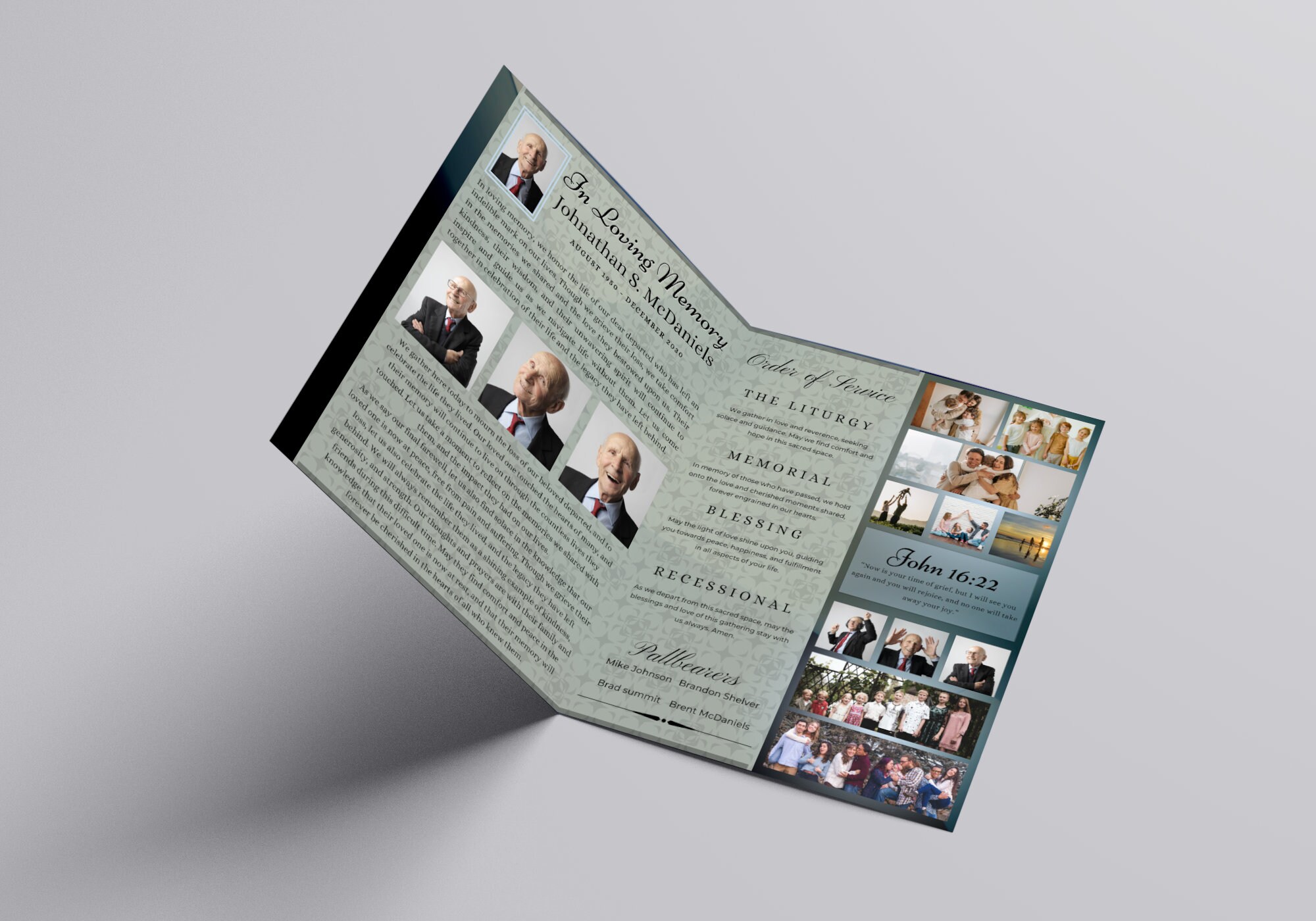 Funeral Program Bi-fold Brochure Template Design - Self Editable Using ...