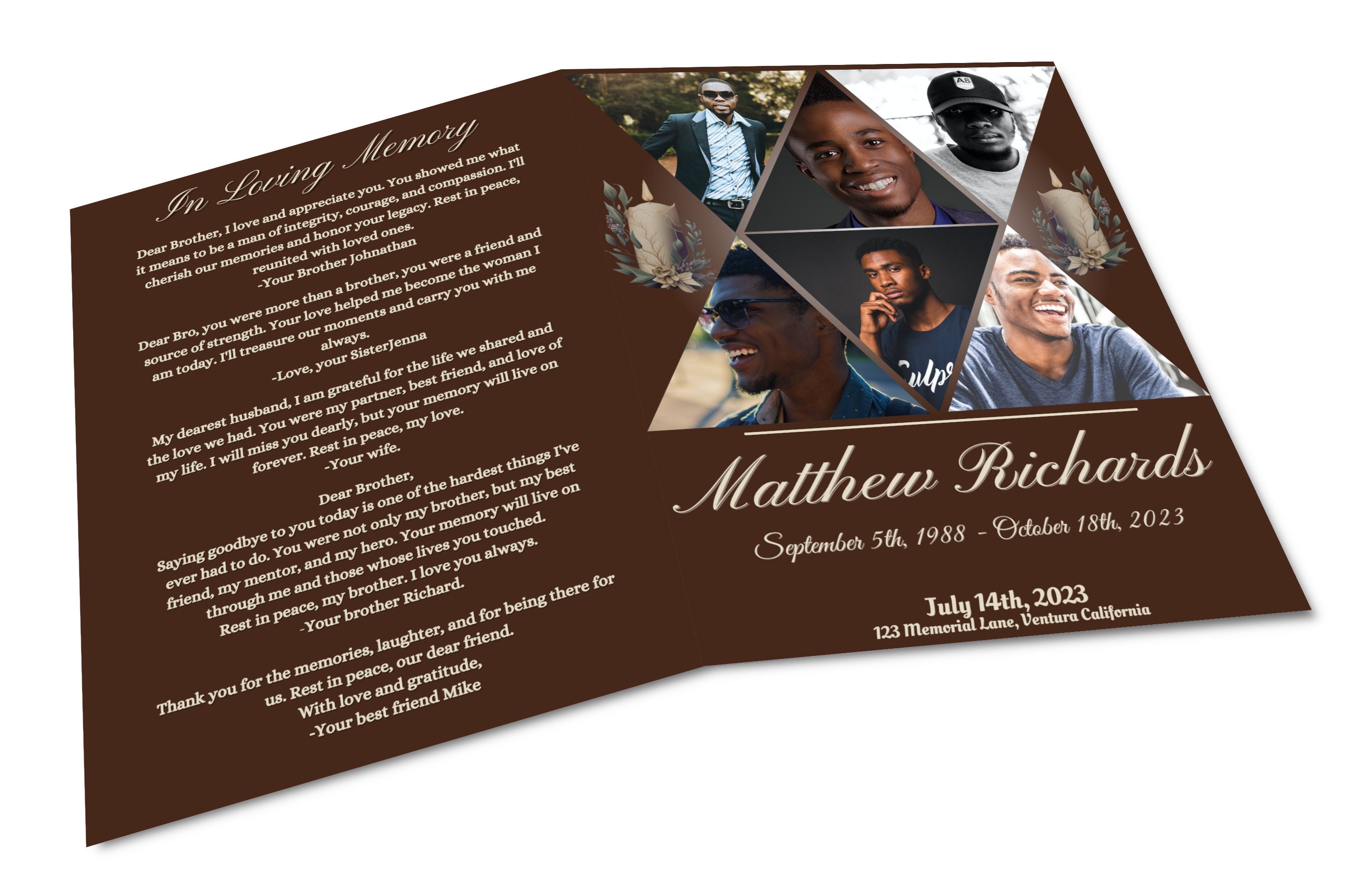 Funeral Program Template | 4 Page Booklet Self Edit With Canva ...