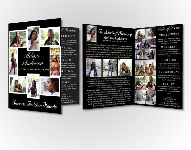 Funeral Program Template Brochure - Self Edit Using Canva Online Free Editor - 4 Page Booklet ...