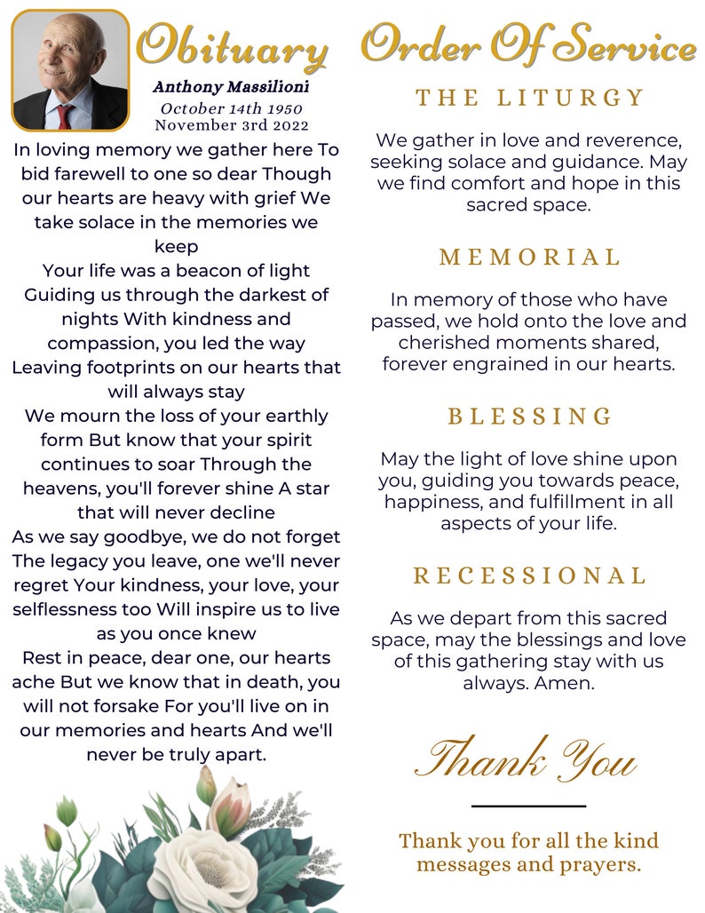 Funeral Obituary Program - Half-fold Brochure - Fully Editable Custom ...
