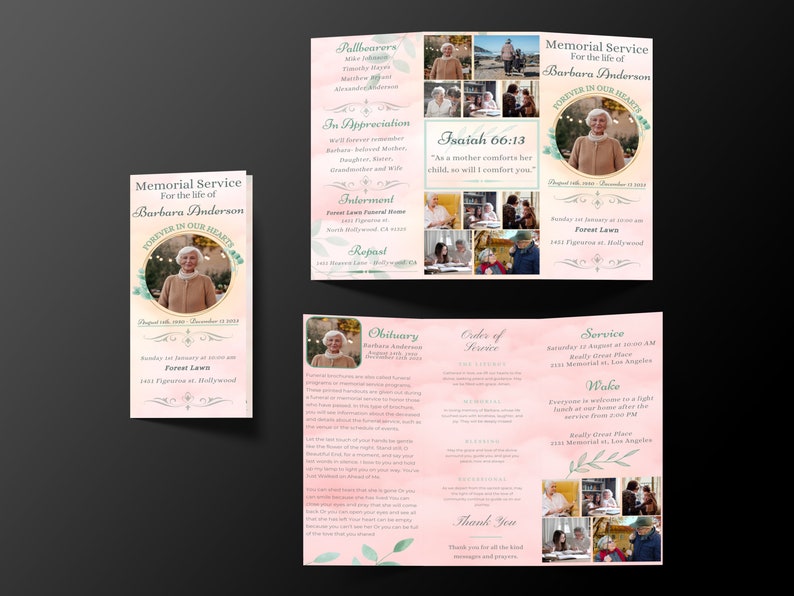 Funeral Tri-fold Brochure Program Template, Digital or Printed, Instant ...