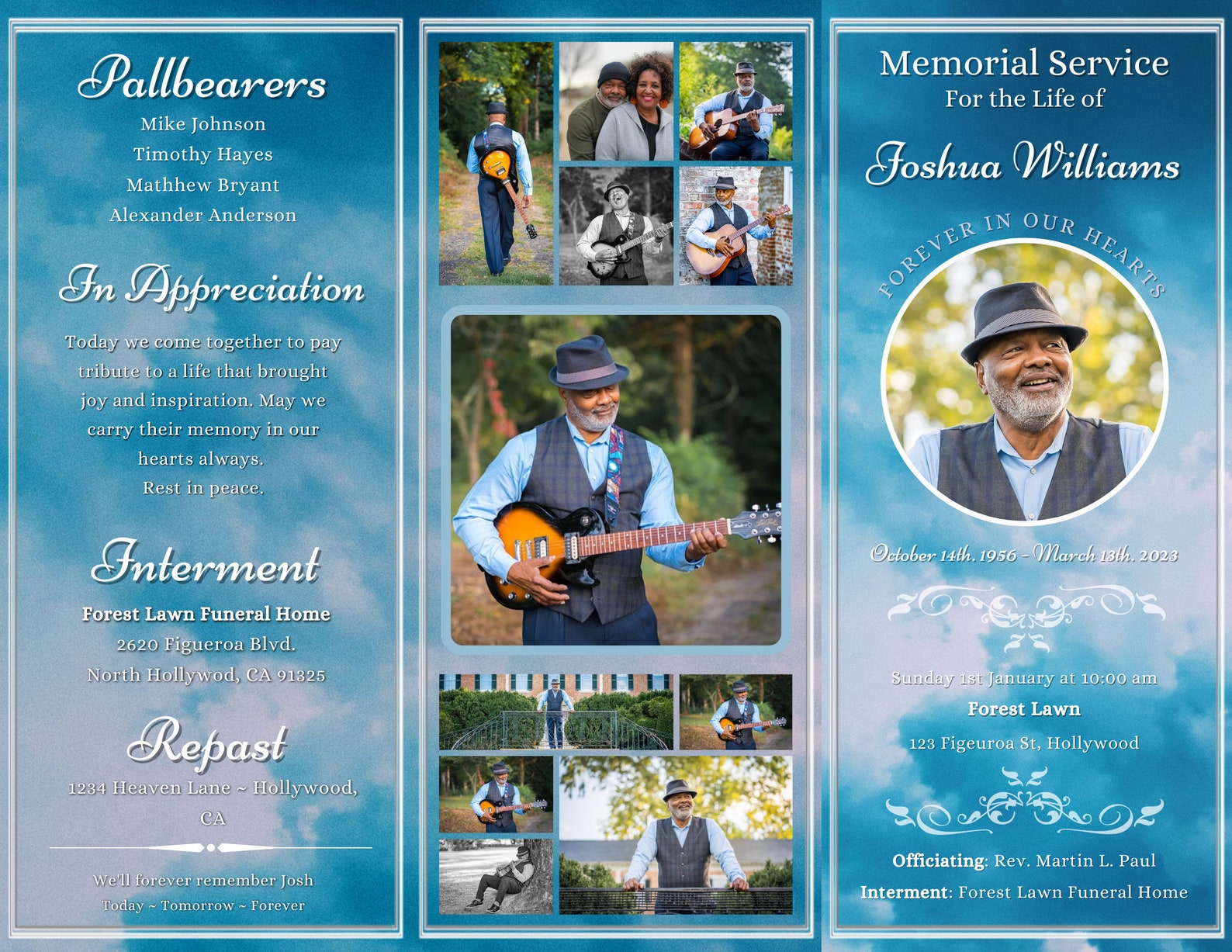 Funeral Program Tri-fold Brochure Dark Blue Sky Template Instant ...