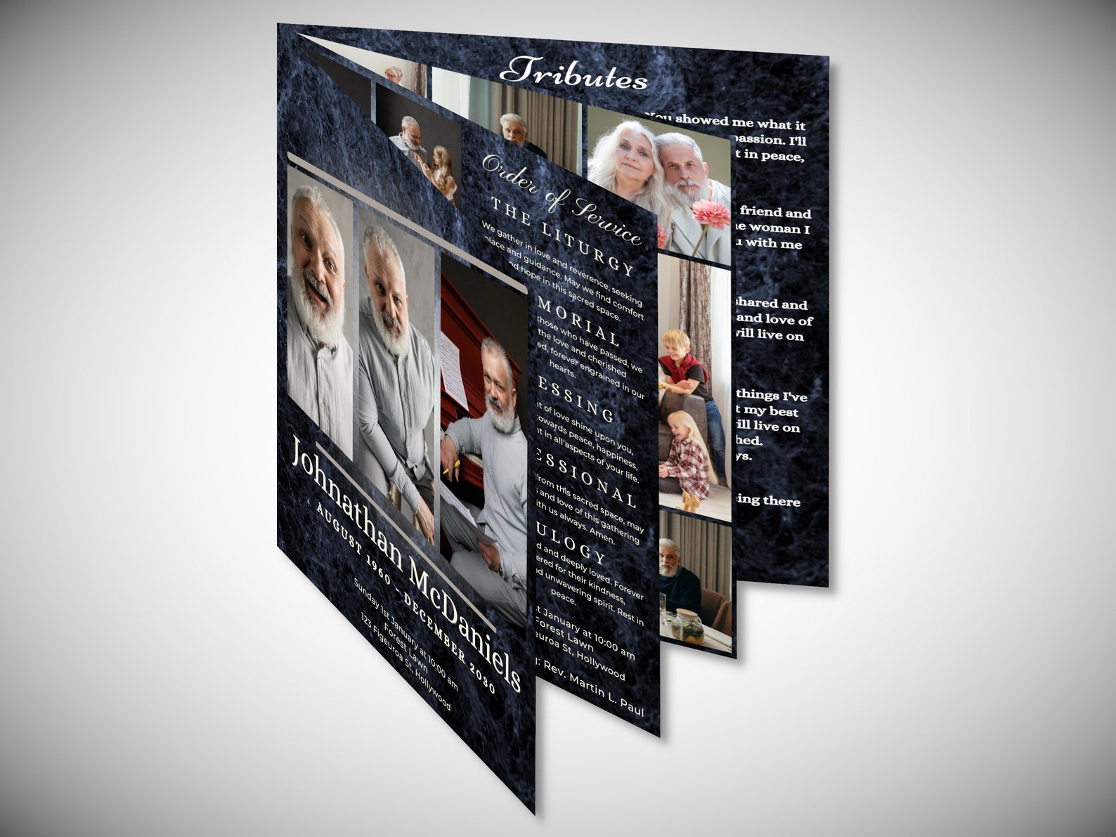8 Page Funeral Booklet Canva Template- 3 Image Collage Design Fully ...