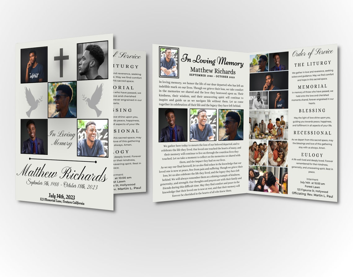 Editable Funeral Program Template | 4 Pages | Loving Memory Photo ...