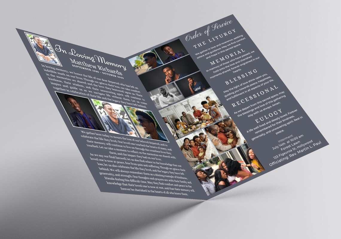 Funeral Program Brochure Template Fully Self Customizable Instant ...