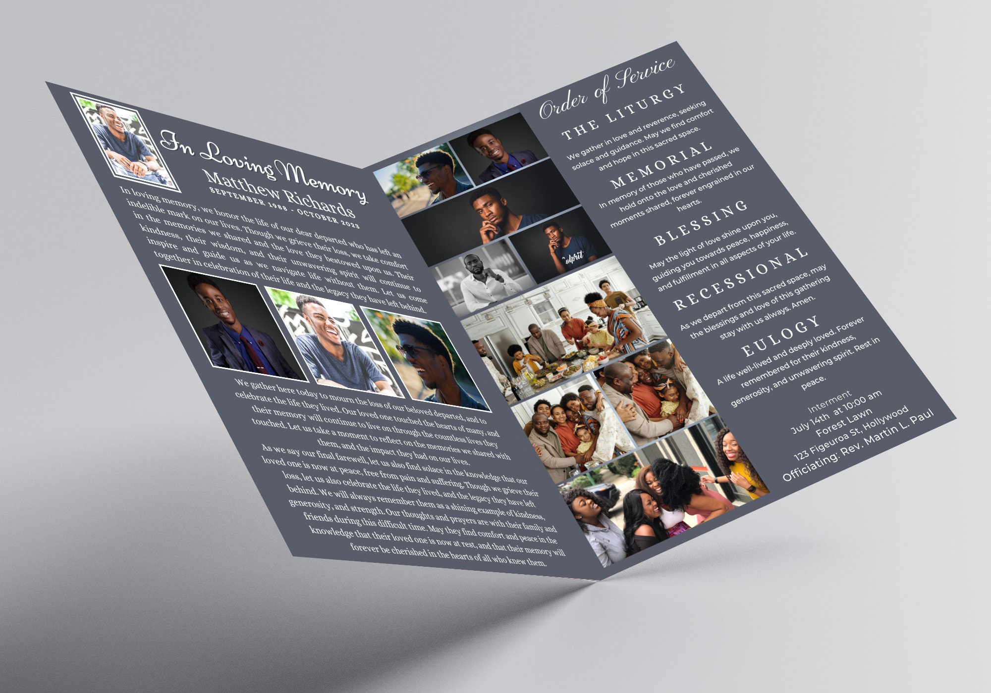 Funeral Program Brochure Template | Fully Self Customizable | Instant ...