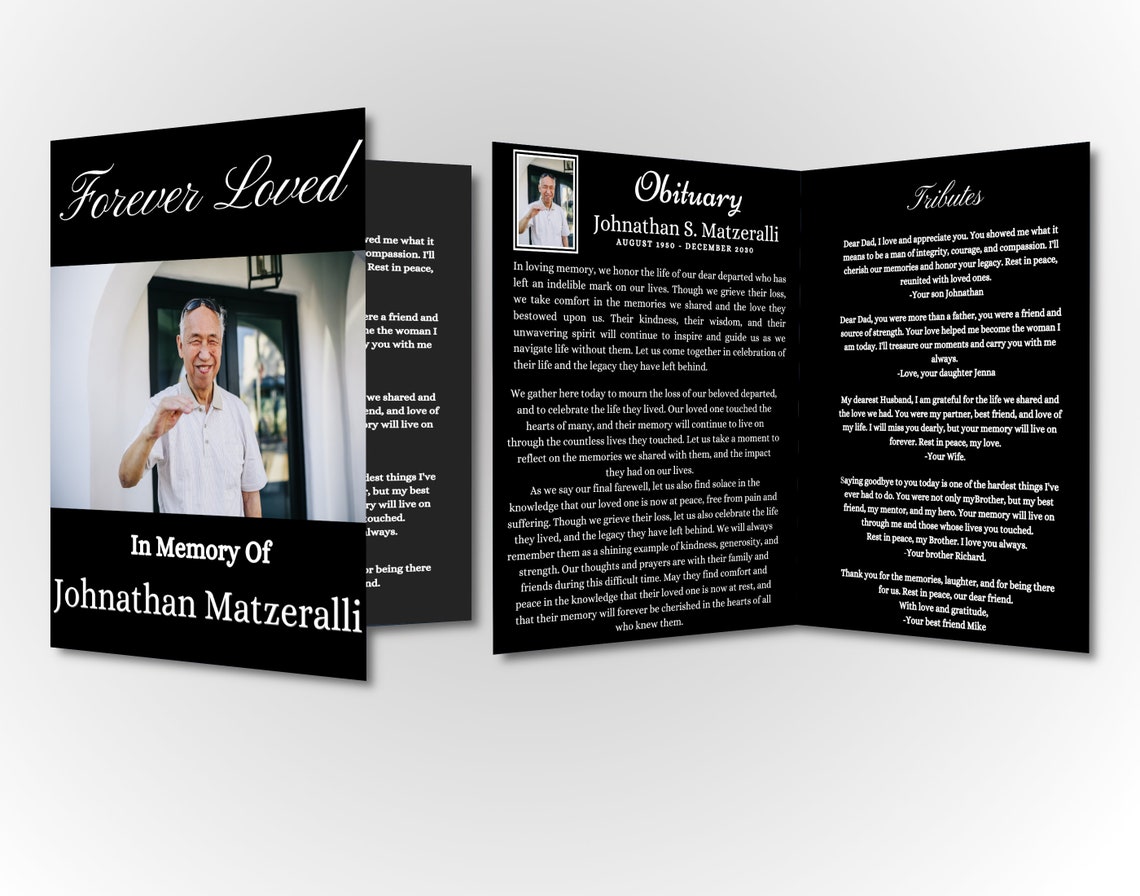 Funeral Program Brochure Template Simple 1 Image Design Self Edit in ...