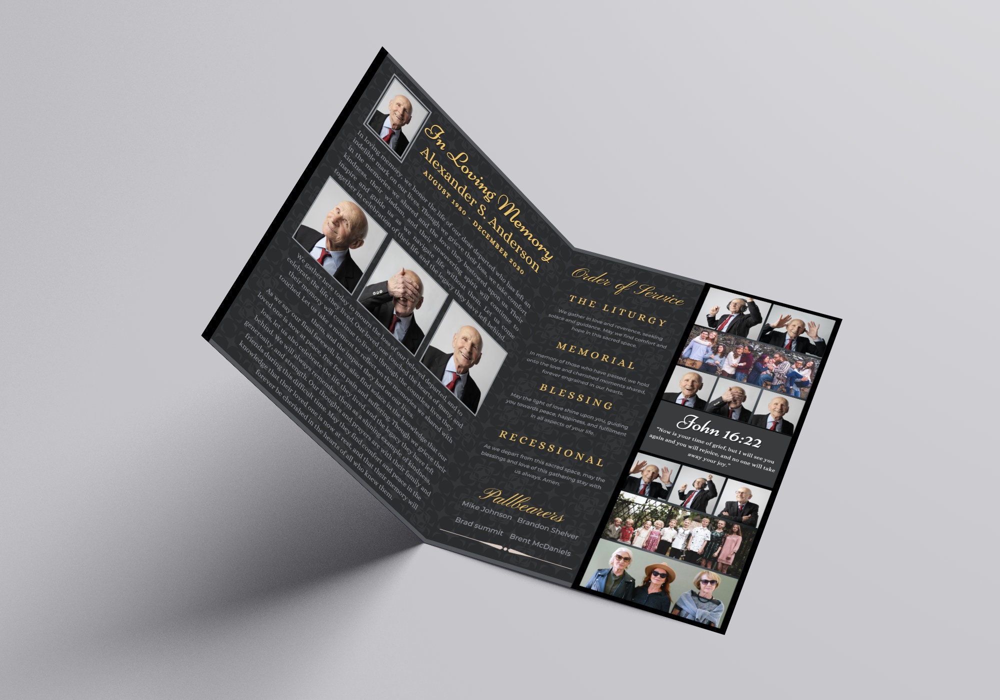 Elegant Funeral Obituary Program Brochure Template - Self Edit Design ...