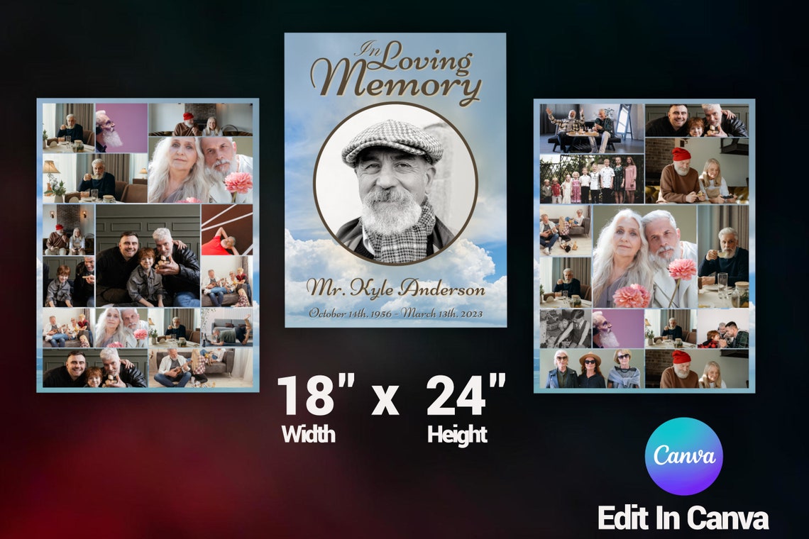 Funeral Picture Collage Poster Template 3 Pages Self Editable in Canva ...