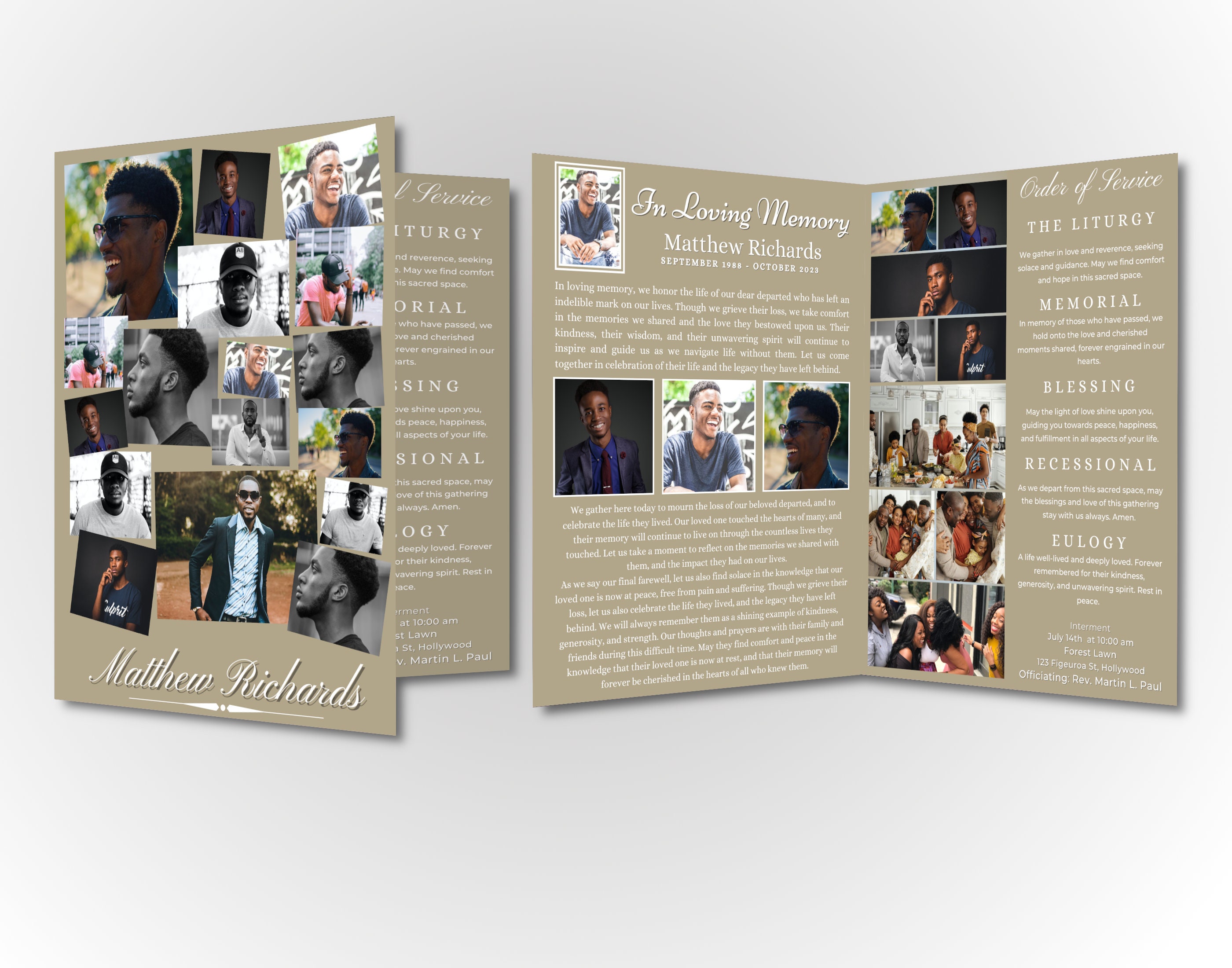 Funeral Program Template | 4 Page Booklet Brochure | Self Edit With ...