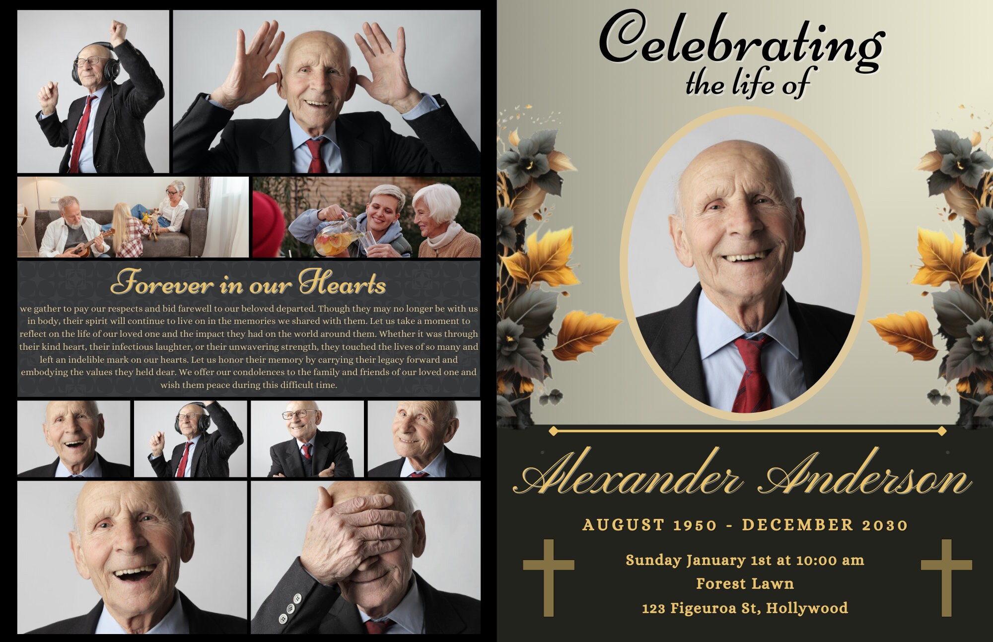 Elegant Funeral Obituary Program Brochure Template - Self Edit Design ...