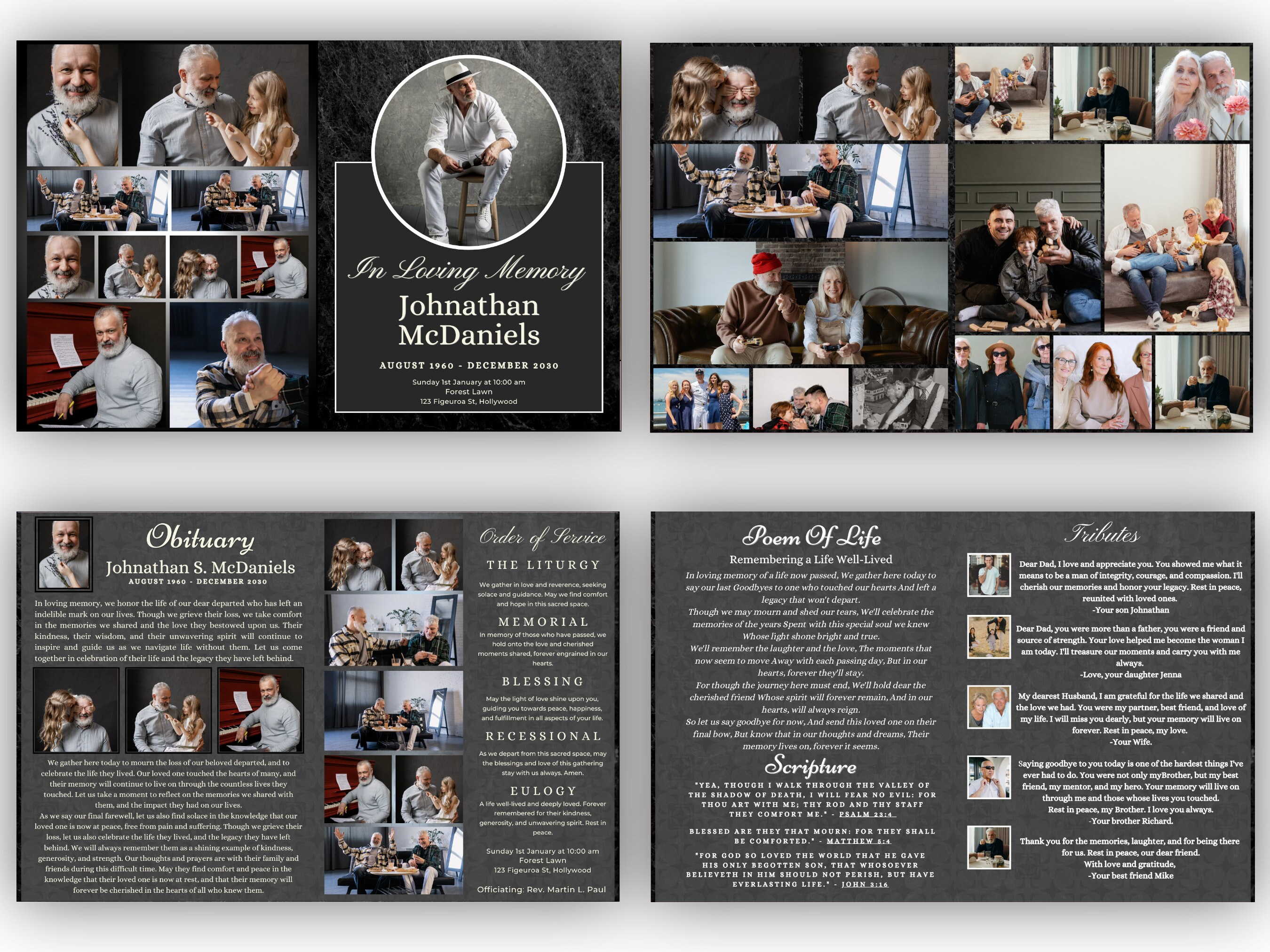 Obituary: 8-page Funeral Brochure Template | Editable Canva Funeral ...