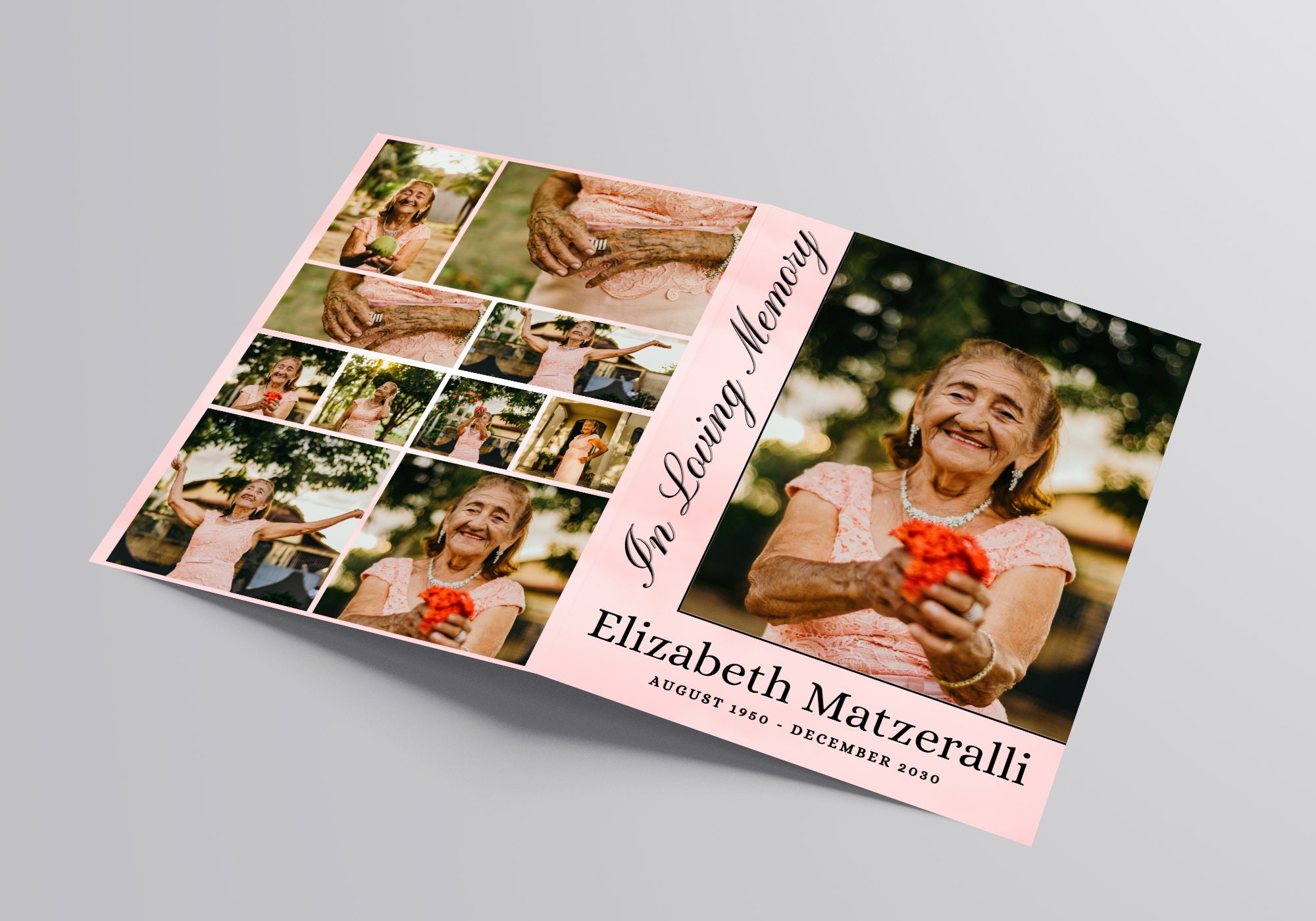 Funeral Program Bi-fold Brochure Template- Pink Women's Design- Self ...
