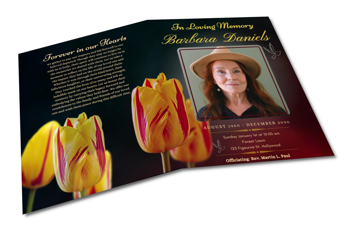 Funeral Program Bi-fold Brochure Flower Template Design Self - Etsy