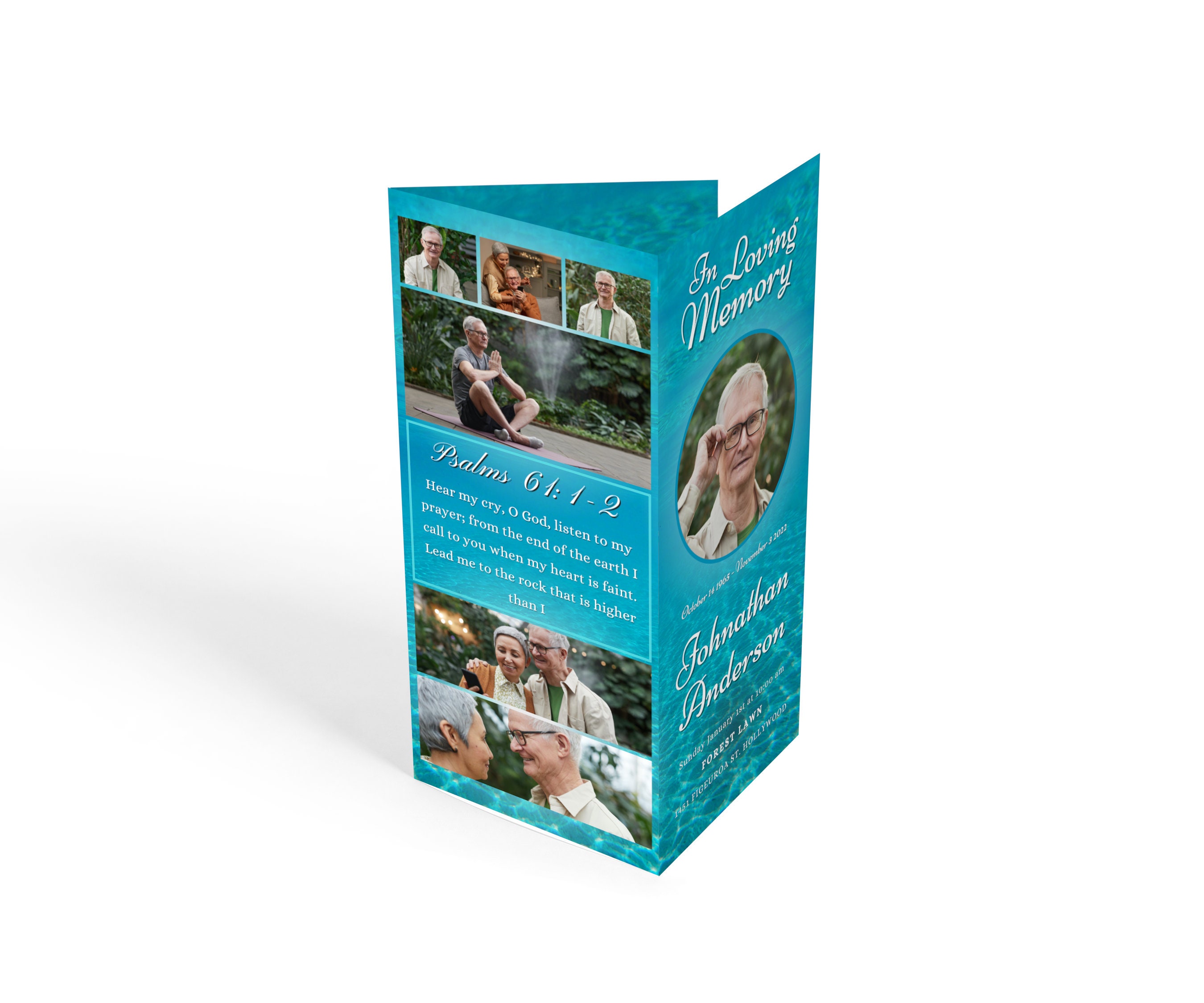 Ocean Blue Funeral Tri-fold Brochure Program Template, Printed or ...