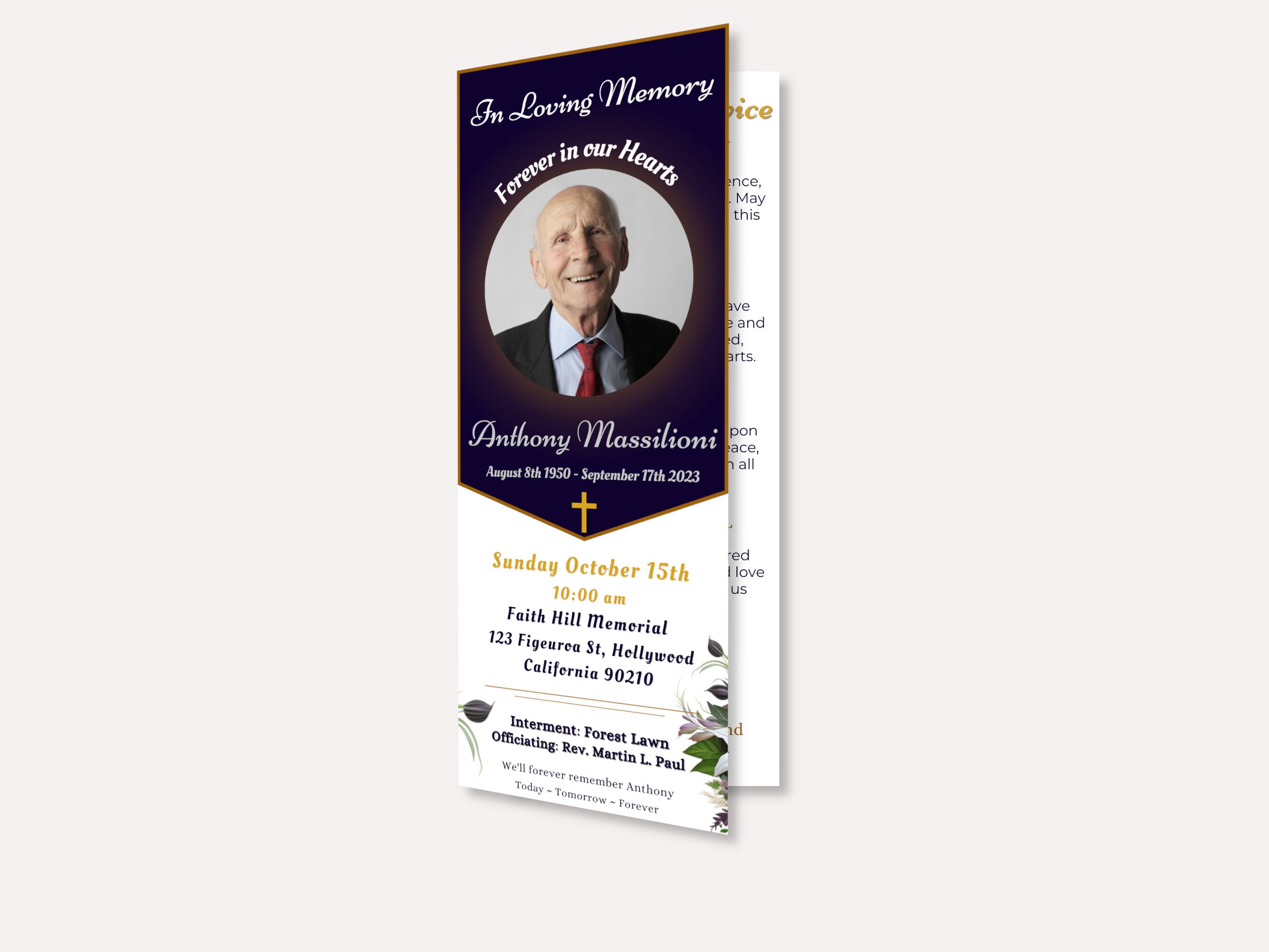 Funeral Obituary Program - Half-fold Brochure - Fully Editable Custom ...