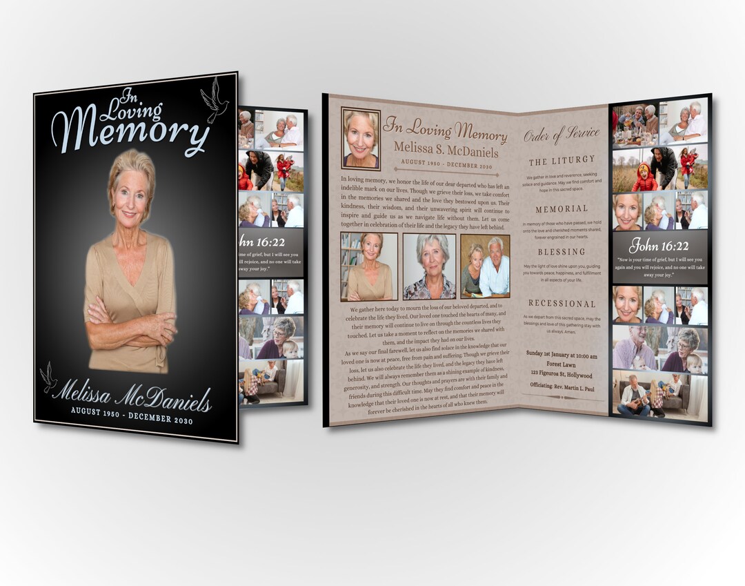 Funeral Program Bi-fold Brochure 4 Pages - Elegant Custom Design ...