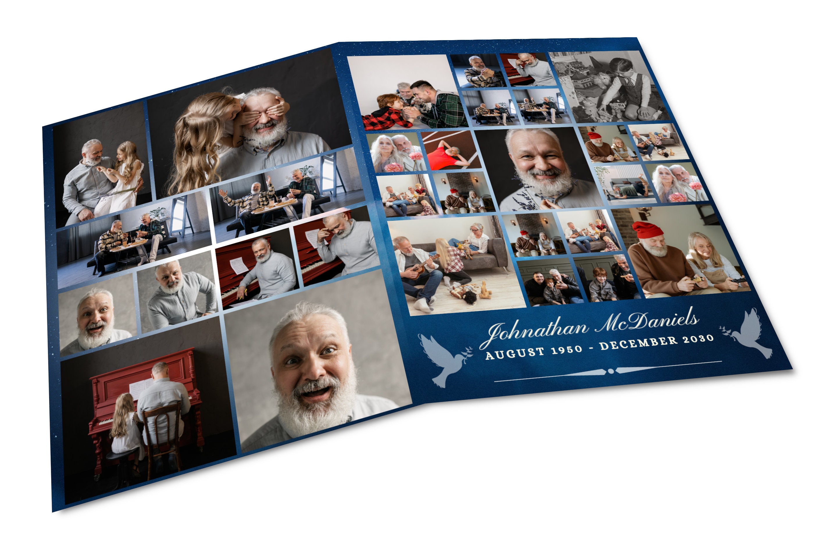 Funeral Program Booklet Template | Beautiful Photo Collage | 4 Pages | Self Edit Using Canva ...