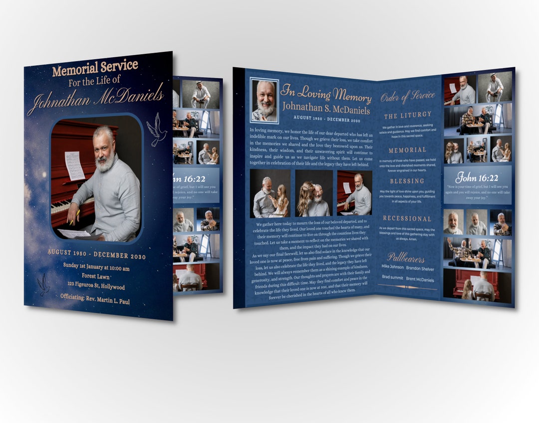Obituary Funeral Program Template - Night Sky Template Design - Self ...