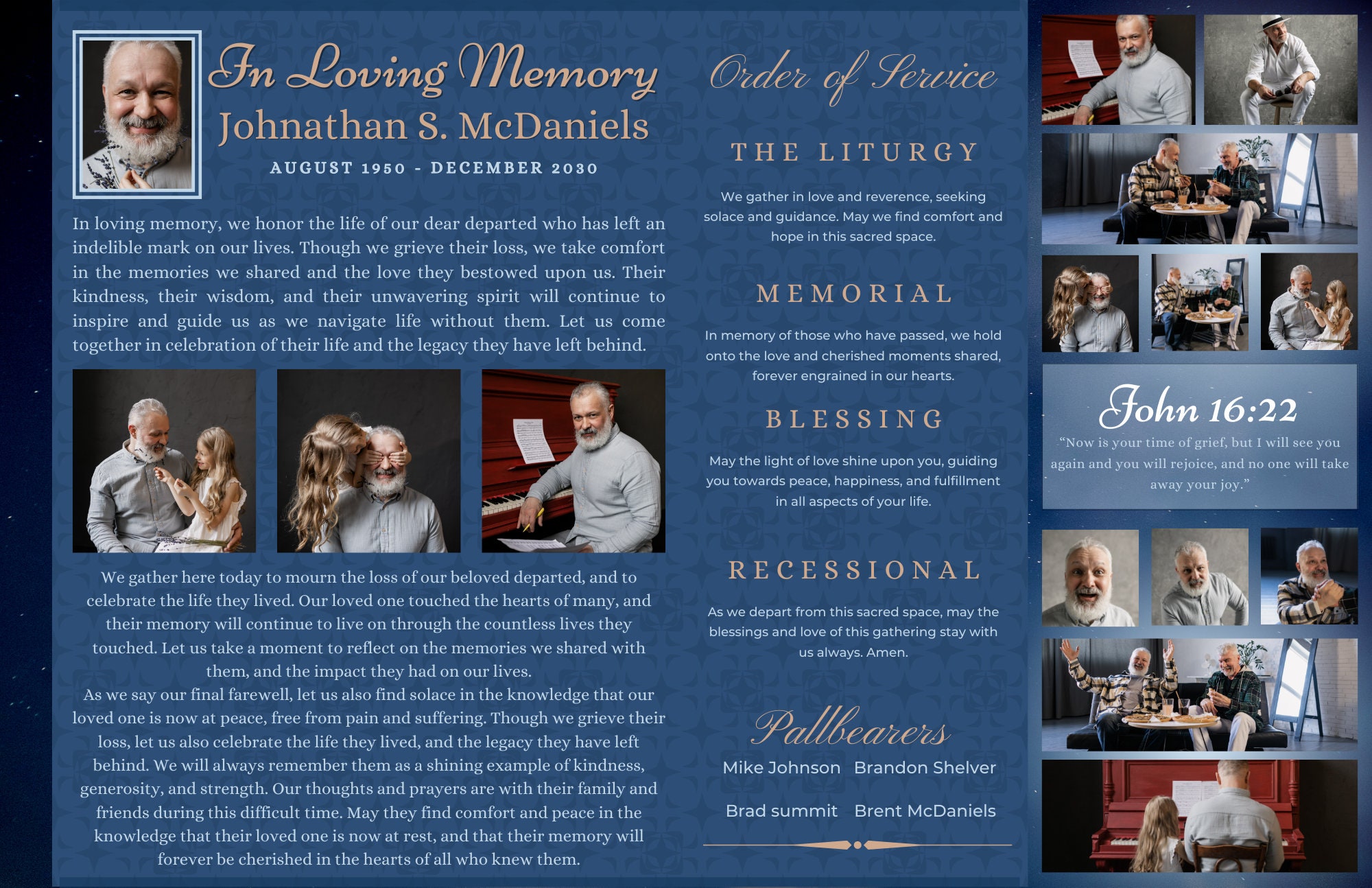 Obituary Funeral Program Template Night Sky Template Design Self ...