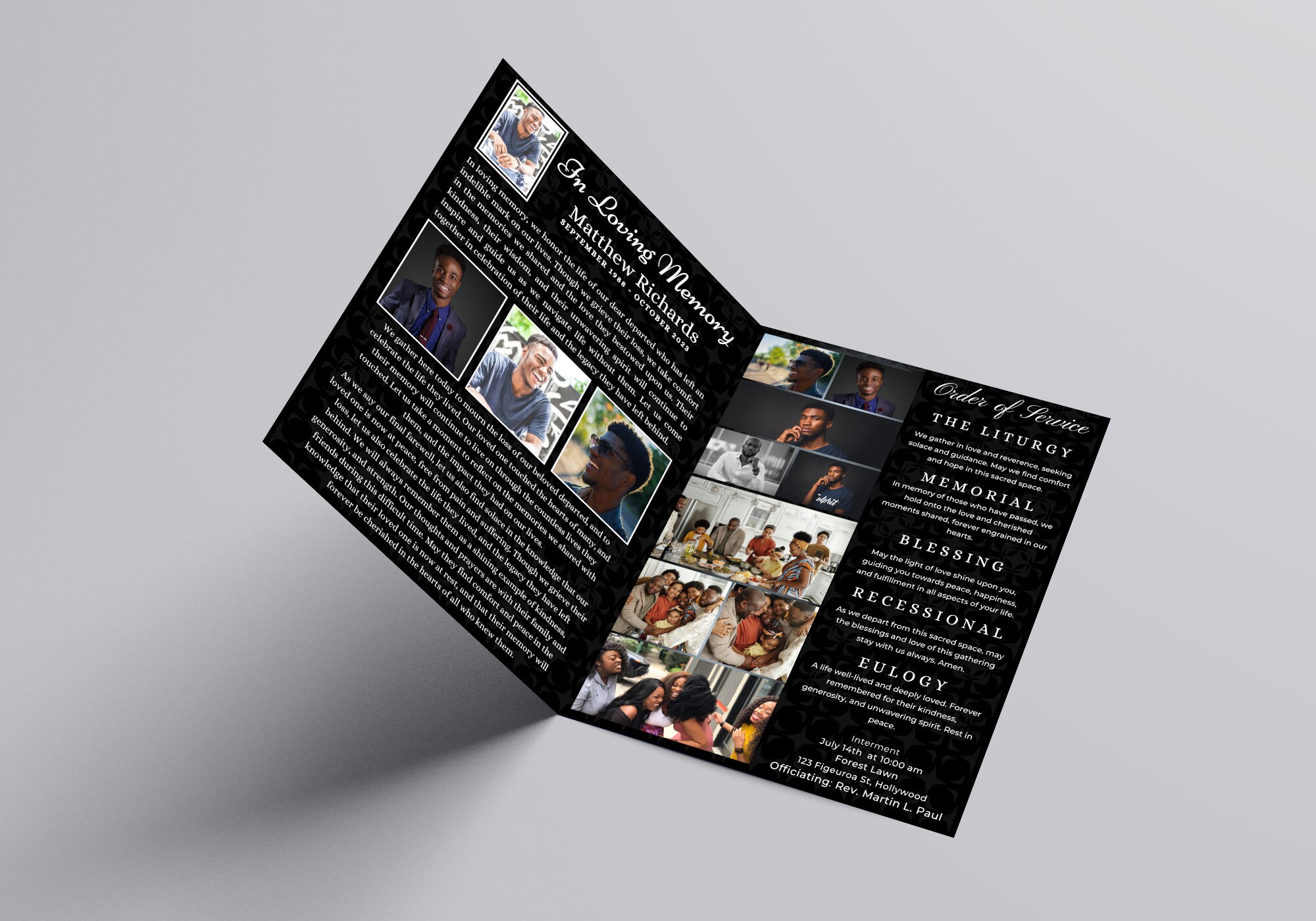 Funeral Brochure Template for Memorial Services - Bi-fold Obituary ...