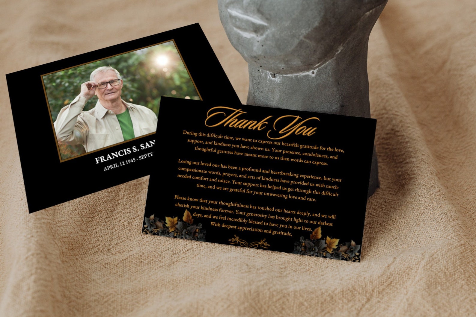 Editable Funeral Thank You Card Template -double Sided Printable ...