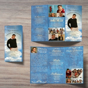Sky Blue Trifold Funeral Obituary Program Brochure - Elegant ...