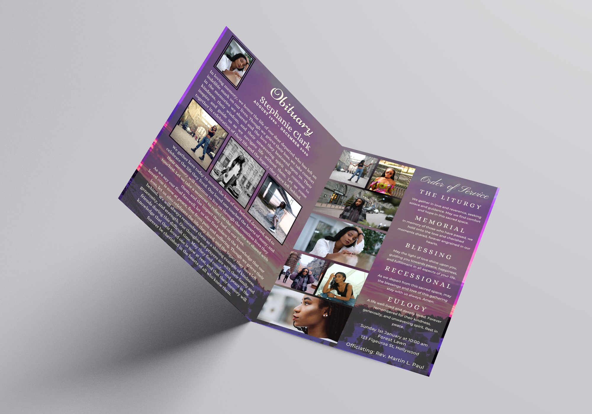 Heartfelt 4-page Funeral Program Template | Customizable Canva Design ...
