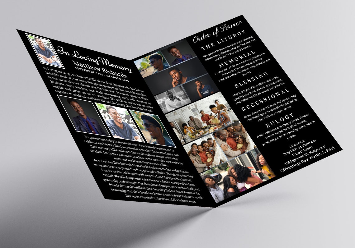 Funeral Program Template Modern Photo Album Collage Fully Self Editable ...