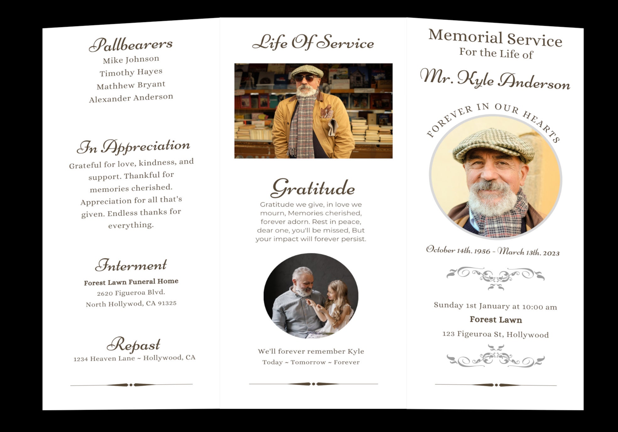 Simple Tri Fold Funeral Program Template Instant Download, Editable ...