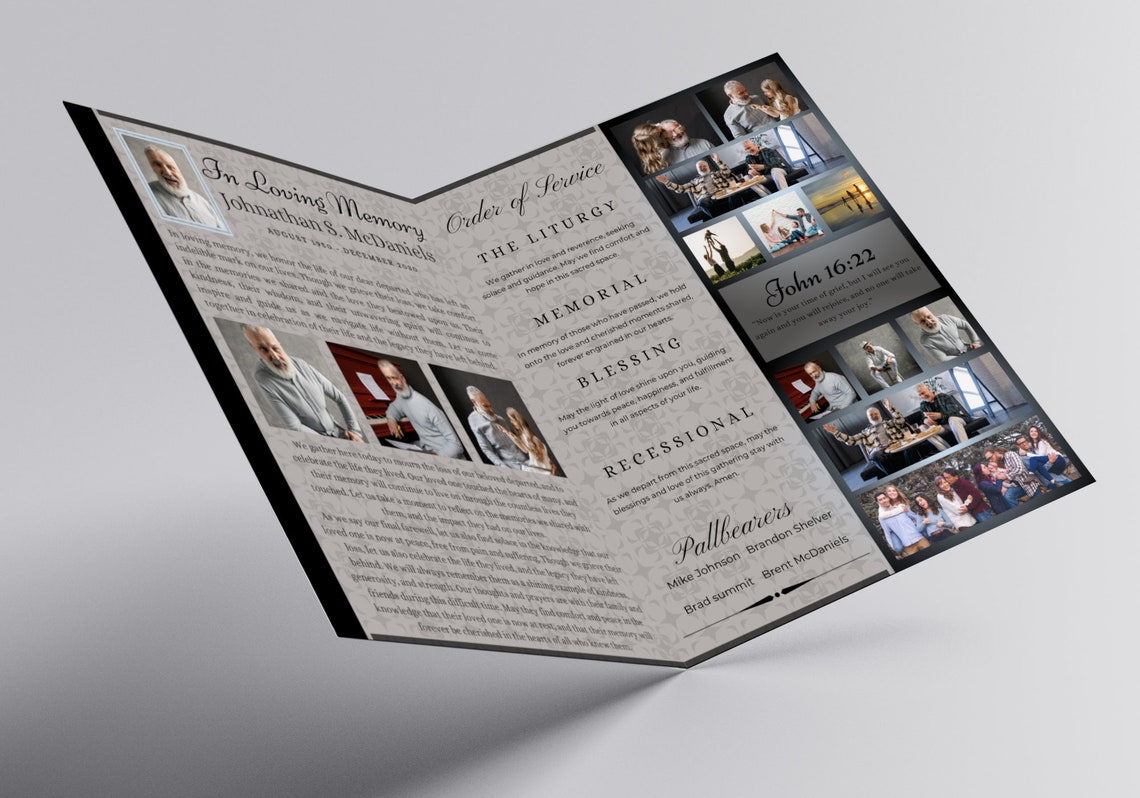 Funeral Program Bi-fold Brochure Black Elegant Template Design - Self ...