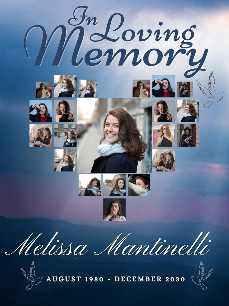 Funeral 3 Piece Posters Template - Heart Collage Editable Design ...