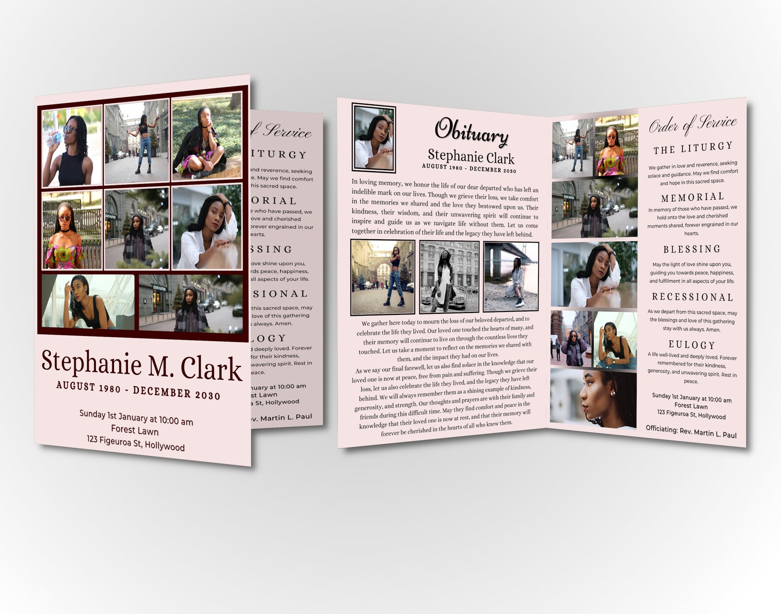 Funeral Program Template | Light Pink Square Grid Photo Collage | 4 ...