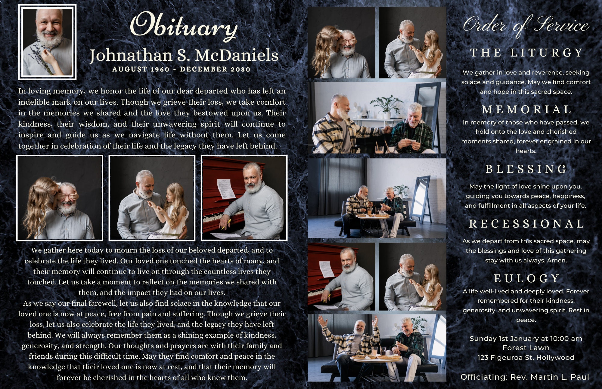 Funeral Brochure Template for Funeral Services - Bi-fold Obituary ...