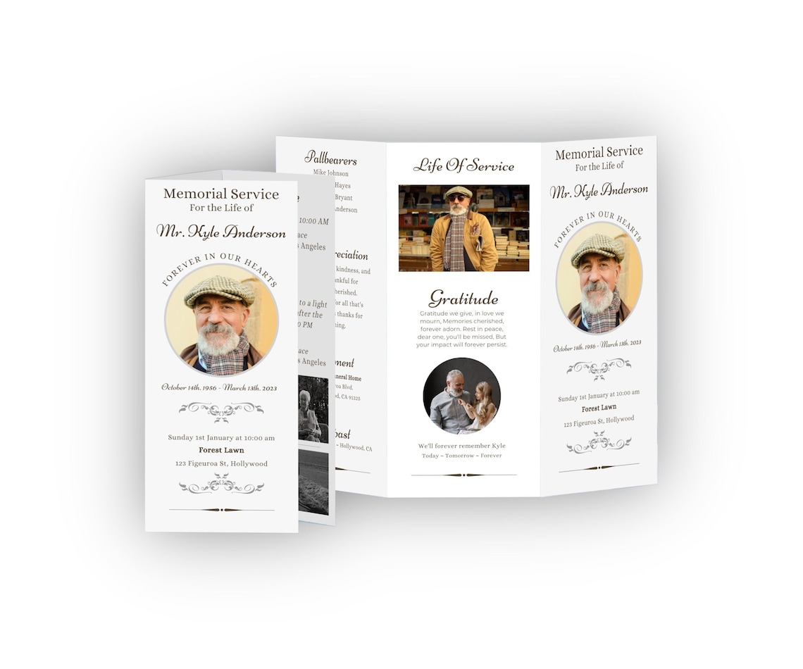 Simple Tri Fold Funeral Program Template Instant Download, Editable ...