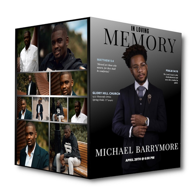 Magazine Style Funeral Program Template | 4 Page Booklet | Obituary and ...