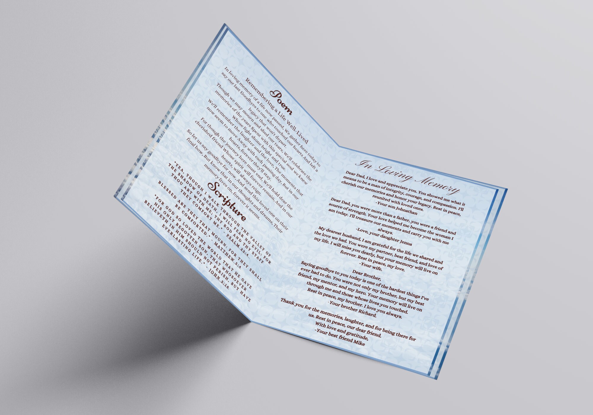 8 Page Funeral Program Pamphlet - Obituary Custom Template Design ...