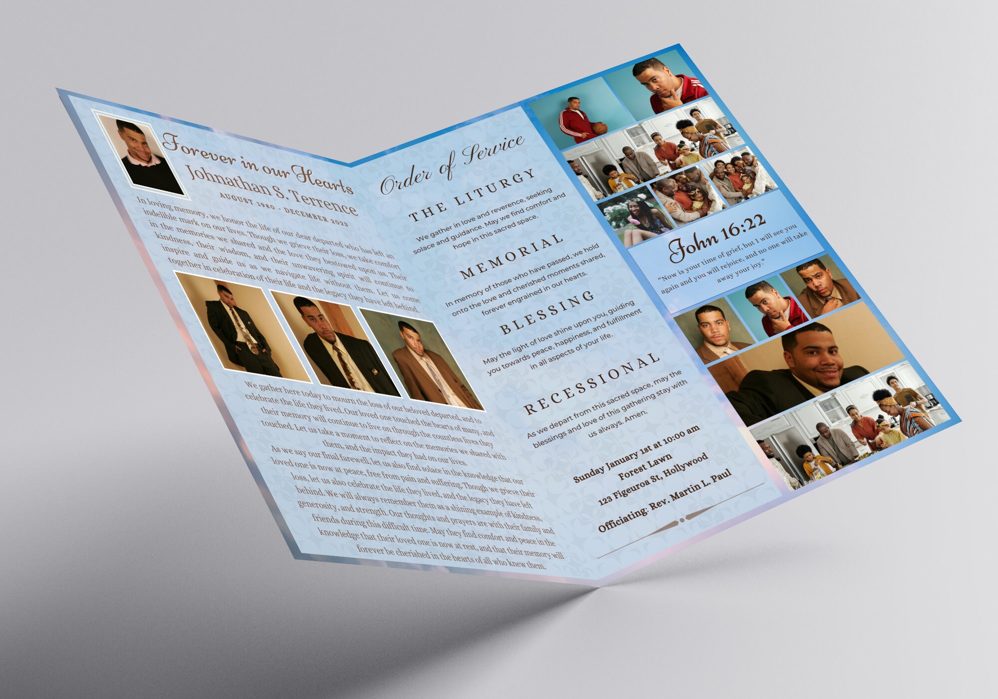 8 Page Funeral Obituary / Funeral Program Brochure - Fully Customizable ...