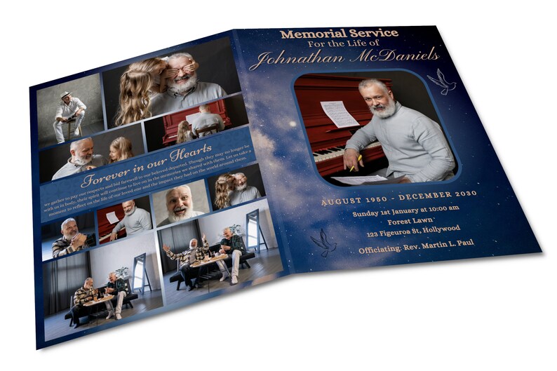 Obituary Funeral Program Template - Night Sky Template Design - Self ...