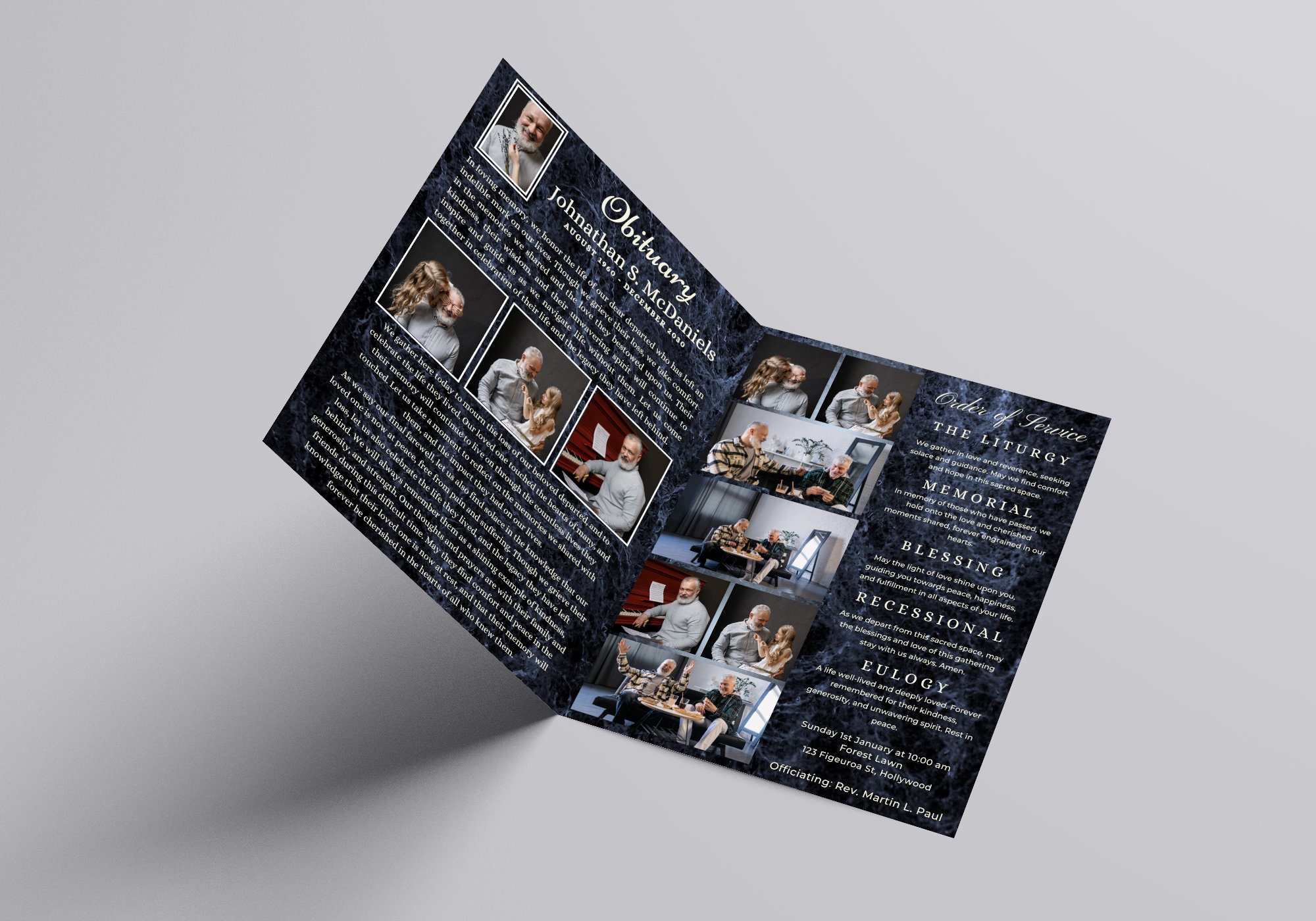 Funeral Brochure Template for Memorial Services Bi-fold Obituary Self ...