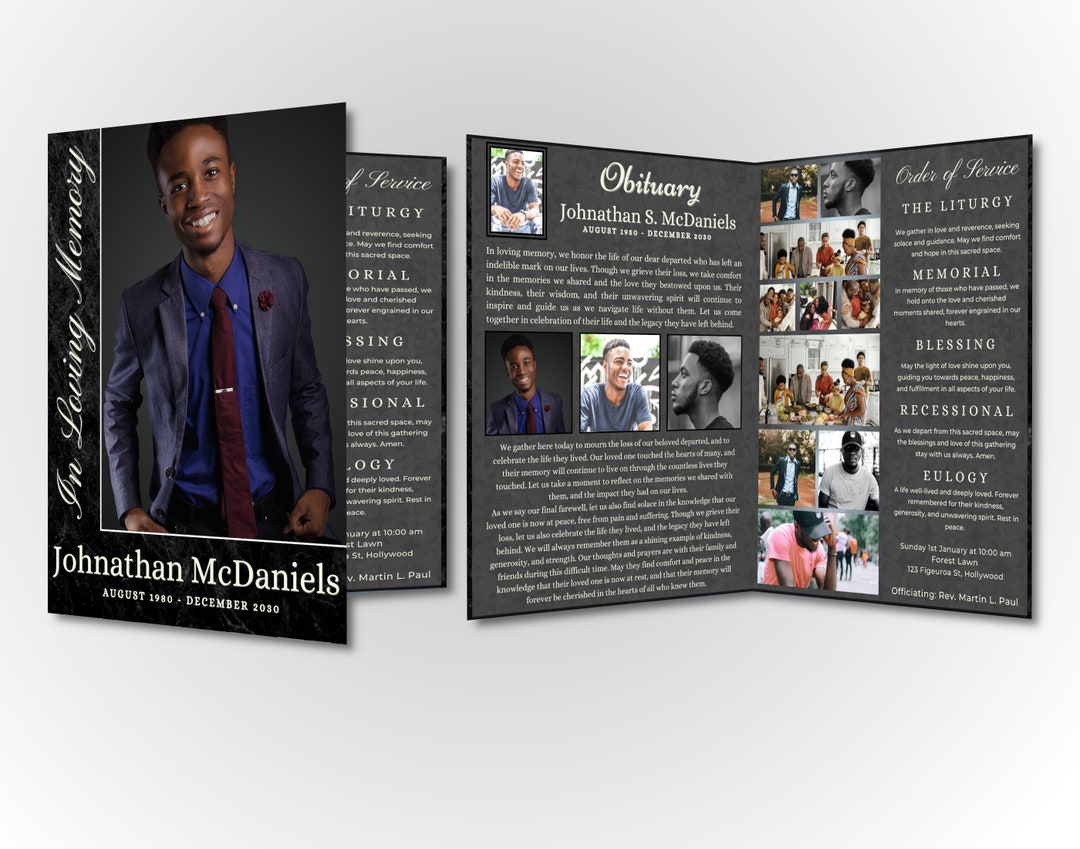 Funeral Program Bi-fold Brochure - Modern Obituary Template Design ...