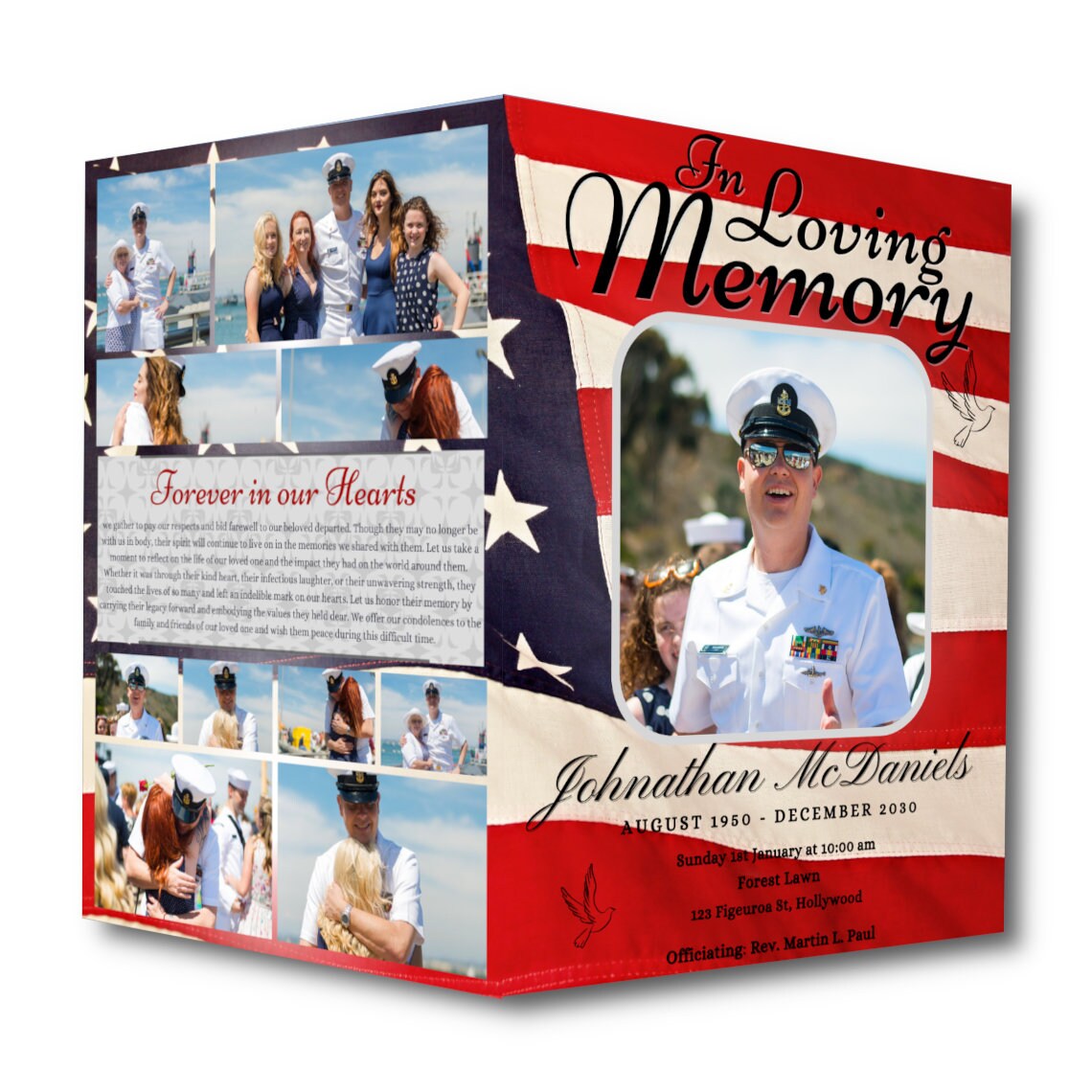 Patriotic Funeral Program Bi-fold Brochure American Flag Editable ...