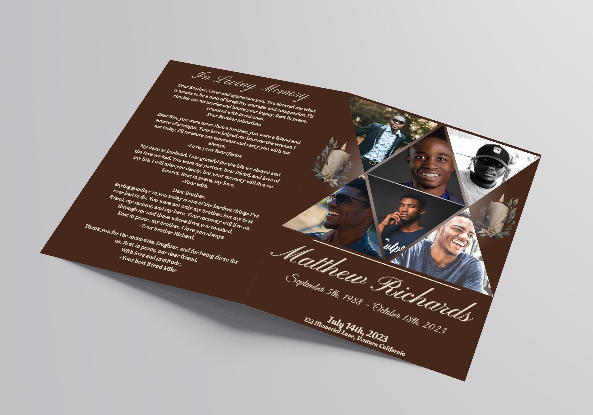 Funeral Program Template | 4 Page Booklet Self Edit With Canva ...