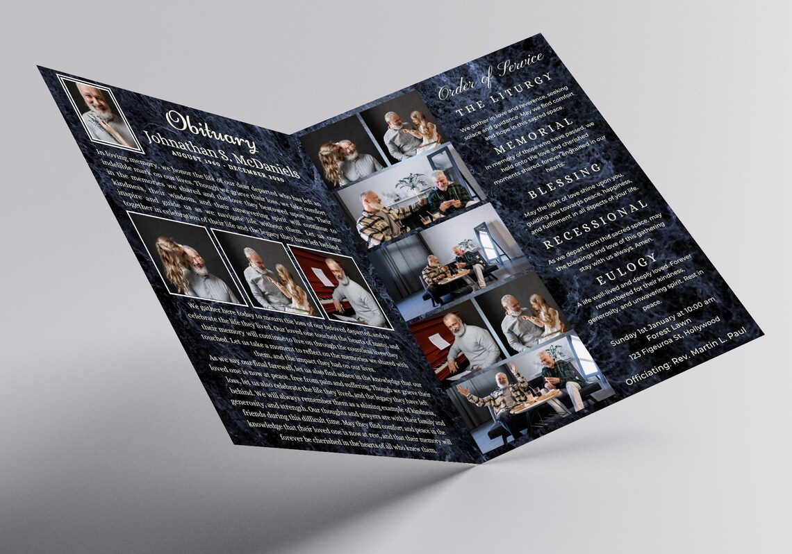 Funeral Brochure Template for Memorial Services Bi-fold Obituary Self ...