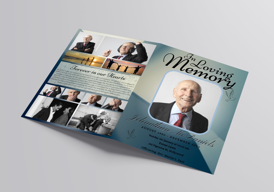 Funeral Program Bi-fold Brochure Template Design - Self Editable Using ...
