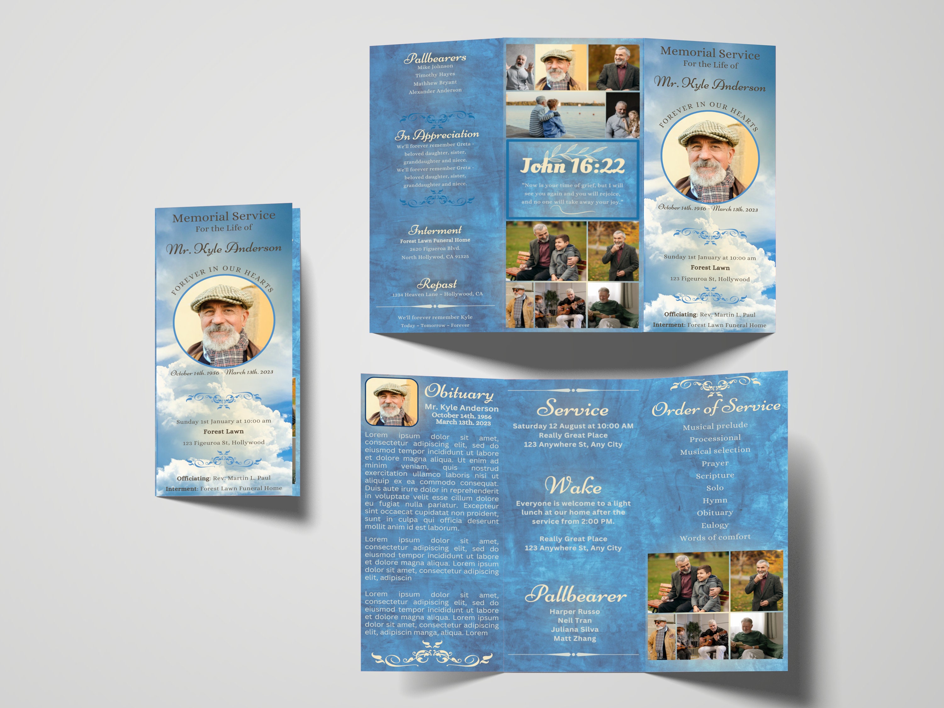 Funeral Tri-fold Brochure Program Template, Printed or Digital, Instant ...
