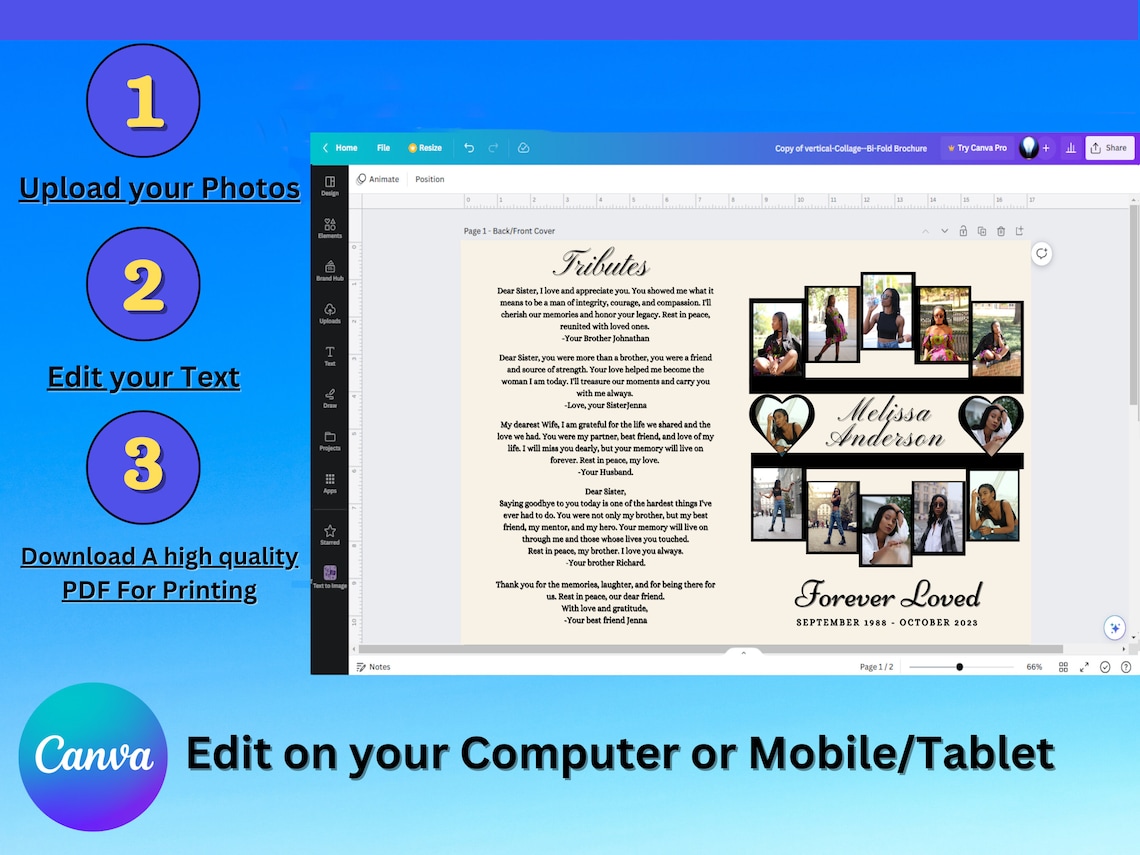 Editable Funeral Program Template | 4 Pages | Heartwarming Photo ...