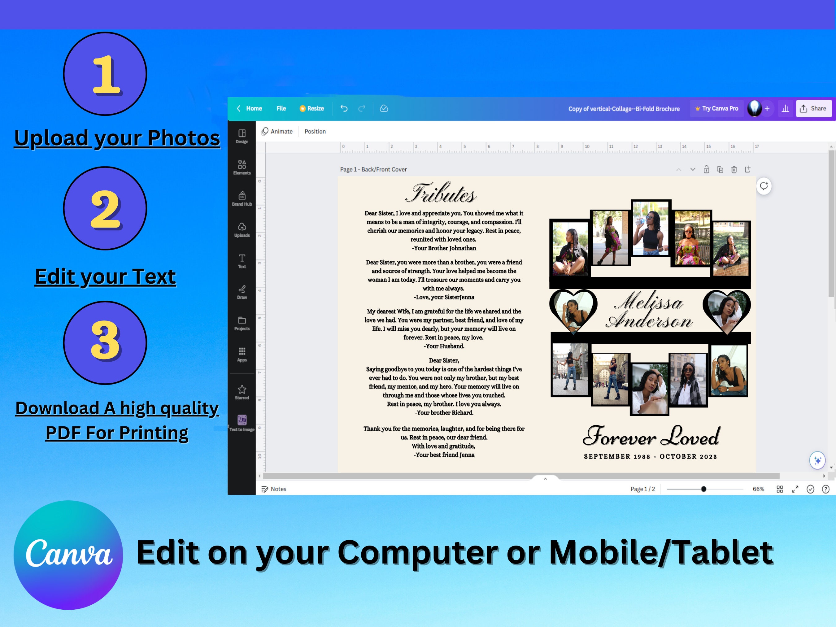 Editable Funeral Program Template | 4 Pages | Heartwarming Photo ...
