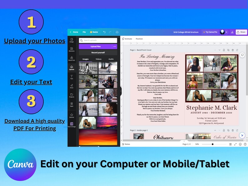 Funeral Program Template | Light Pink Square Grid Photo Collage | 4 ...