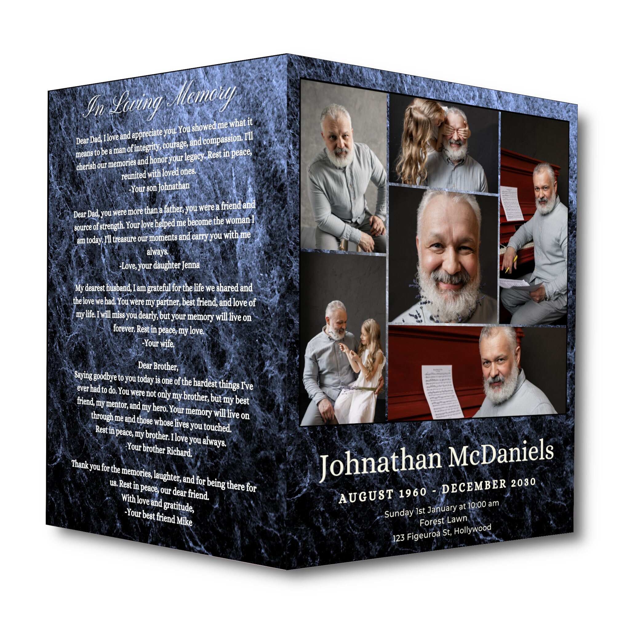 Funeral Brochure Template for Memorial Services Bi-fold Obituary Self ...